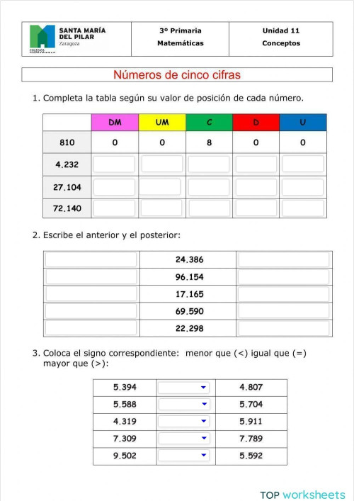 Números de 5 cifras. Ficha interactiva | TopWorksheets
