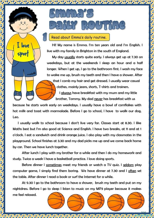 Emmas daily routine. Interactive worksheet | TopWorksheets