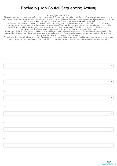 Rookie by Jan Coufal, Sequencing Activity. Interactive worksheet ...