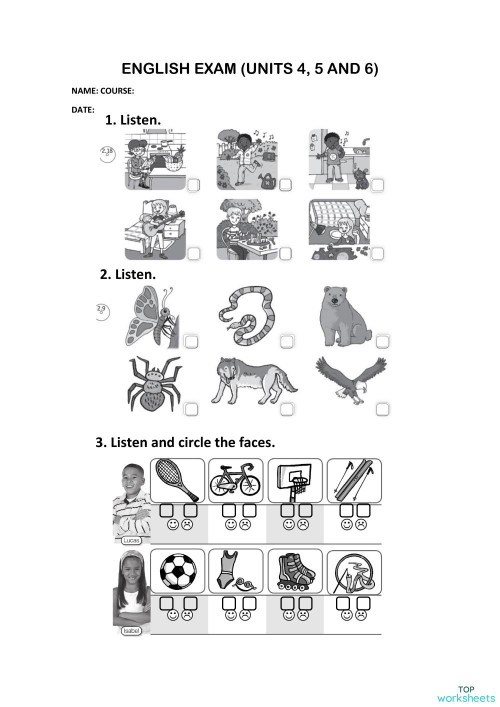 ENGLISH EXAM (UNITS 4, 5 AND 6). Interactive worksheet | TopWorksheets