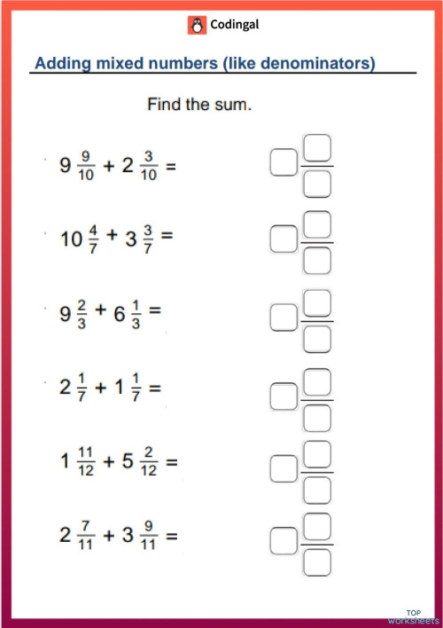 M_G04M08L26_WE02_Adding mixed Fractions_02. Interactive worksheet | TopWorksheets
