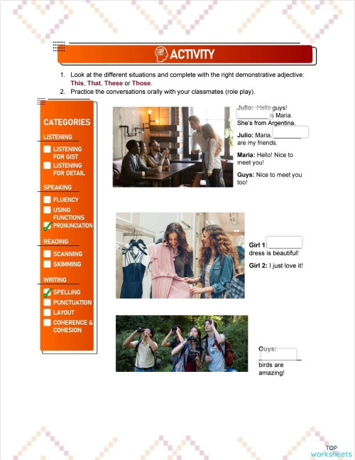 Demostrative Adjectives. Ficha interactiva | TopWorksheets