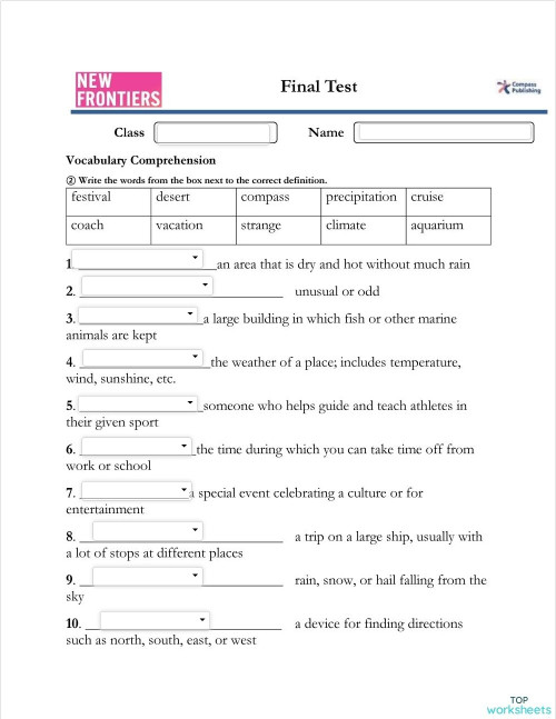 Vocabulary Comprehension. Interactive worksheet | TopWorksheets