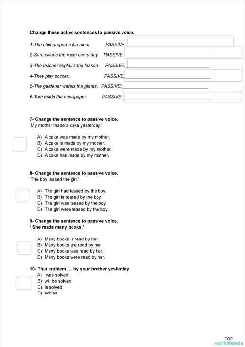Active and Passive Voice. Interactive worksheet | TopWorksheets