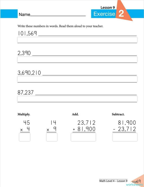 Lesson 9: Exercise 2 Pg 69-70. Interactive worksheet | TopWorksheets
