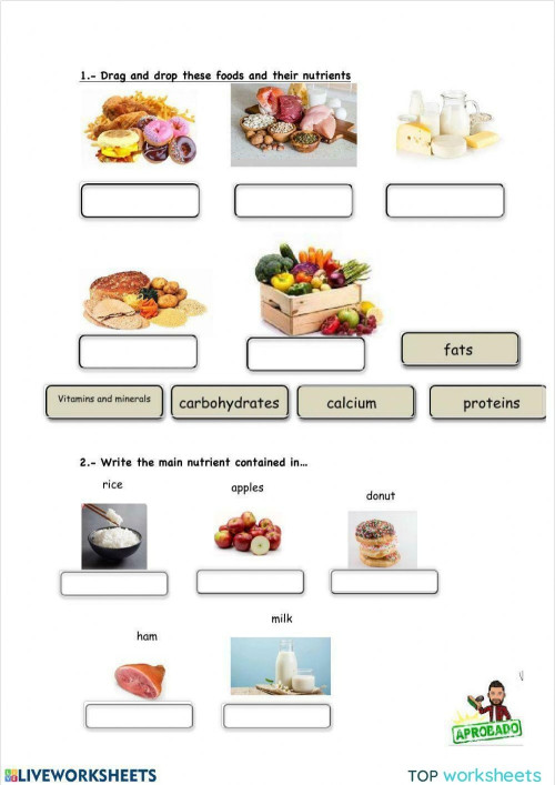 Food and nutrients. Interactive worksheet | TopWorksheets