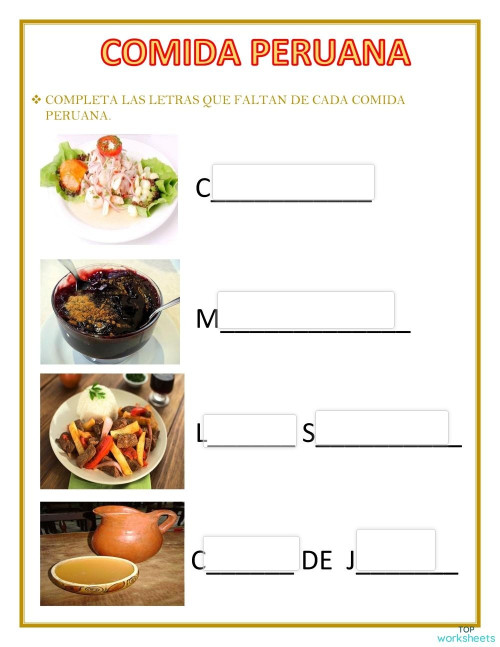 PLATOS PERUANOS. Ficha interactiva | TopWorksheets