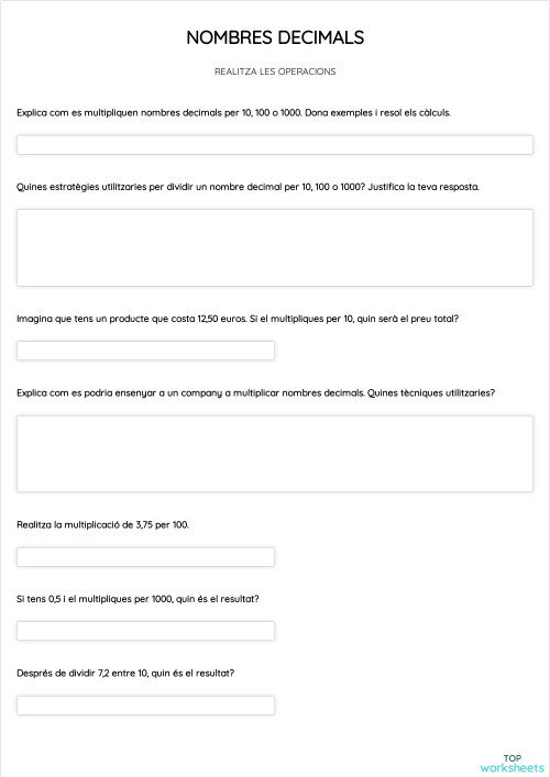 NOMBRES DECIMALS. Fitxa interactiva | TopWorksheets