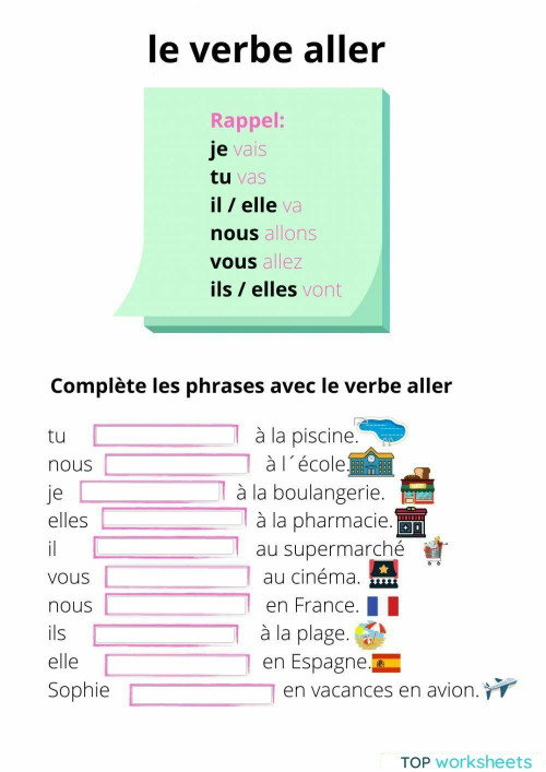 Verbe aller. Fiche interactive | TopWorksheets