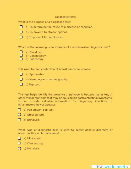 Diagnostic tests. Interactive worksheet | TopWorksheets