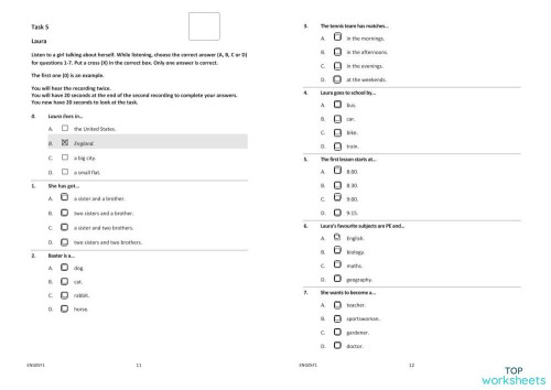 Laura _ Listening. Interactive worksheet | TopWorksheets