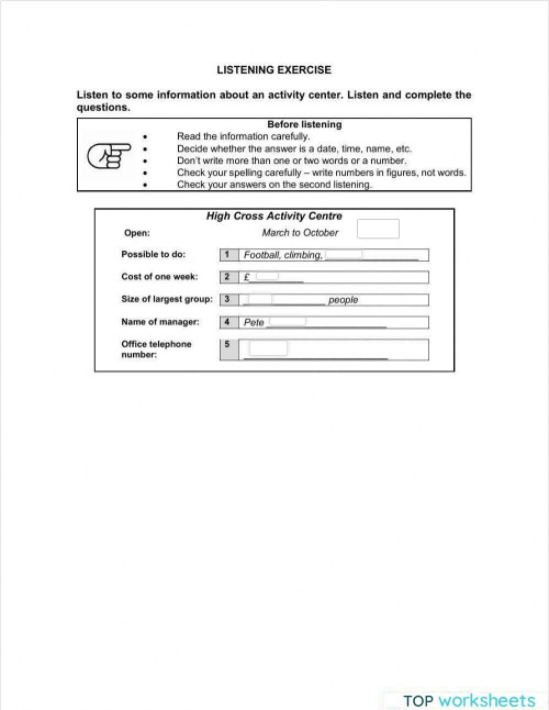 Listening Exercise. Interactive worksheet | TopWorksheets