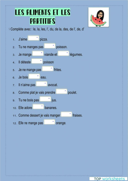 Les partitifs 1. Fiche interactive | TopWorksheets