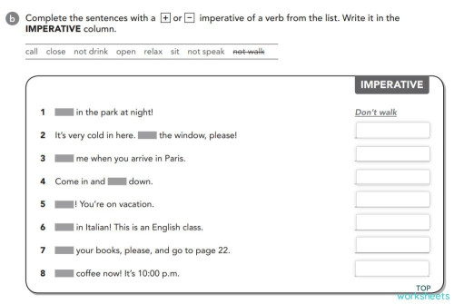 Imperatives. Interactive worksheet | TopWorksheets