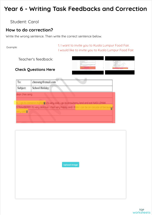 Year 6 - Writing Assessment- Feedback Husna. Interactive worksheet ...