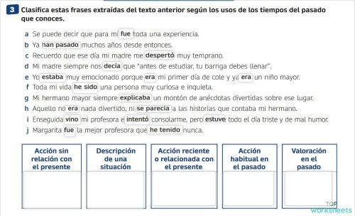 B1 p. 11 Ejercicio uso de los tiempos en pasado. Ficha interactiva ...
