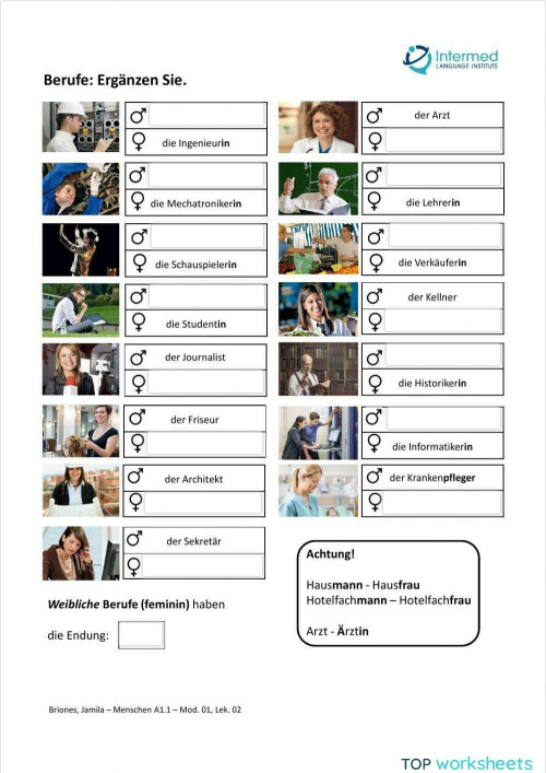 Berufe. Interaktives Arbeitsblatt | TopWorksheets