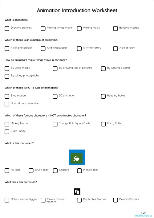 Animation Introduction Worksheet. Interactive worksheet | TopWorksheets
