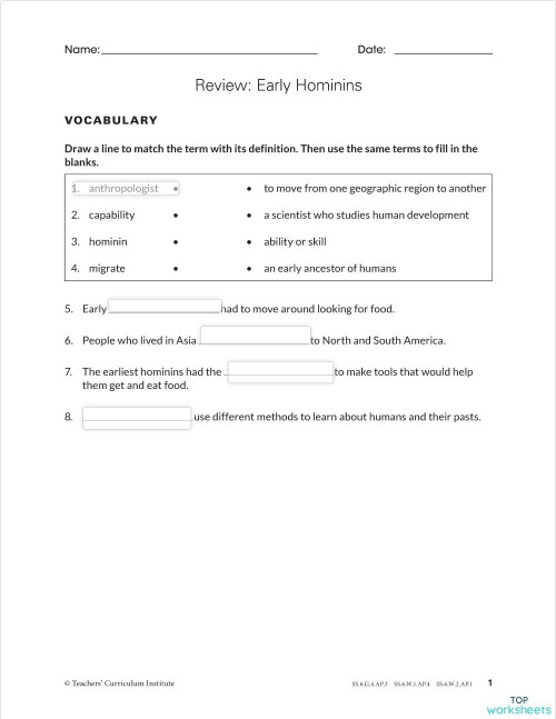 Early Hominins Quiz. Interactive worksheet | TopWorksheets