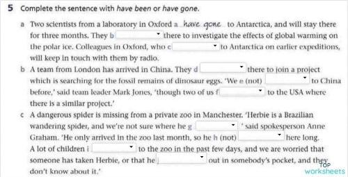 Class Practice - Have been vs have gone. Interactive worksheet ...