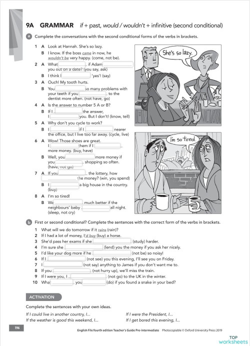 PGE 9A: If+ pst, would+infinitive (second conditional). Interactive worksheet | TopWorksheets