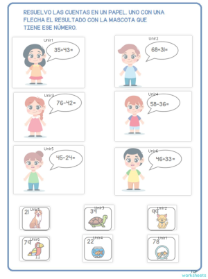 SUMAS Y RESTAS MASCOTAS. Ficha interactiva | TopWorksheets