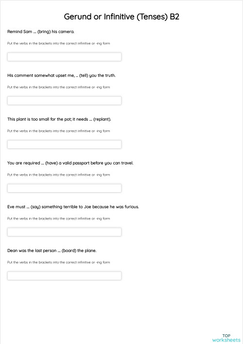 Gerund or Infinitive (Tenses). Interactive worksheet | TopWorksheets