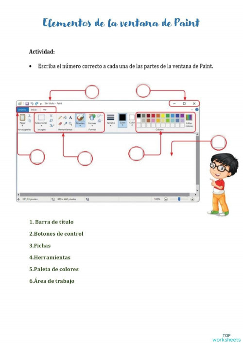 Elementos de la ventana de Paint. Ficha interactiva | TopWorksheets