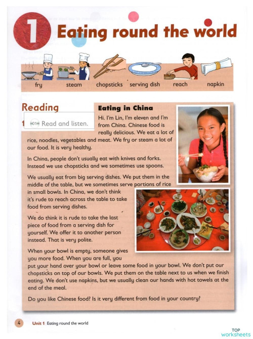 Eating around the world. Interactive worksheet | TopWorksheets