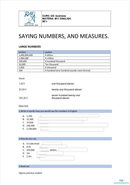 Big Numbers. Interactive worksheet | TopWorksheets