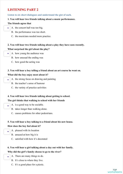 Listening: interactive worksheets and online exercises | TopWorksheets
