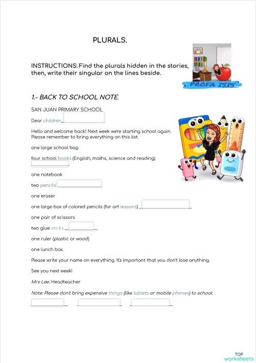 Stories With Plurals. Ficha interactiva | TopWorksheets