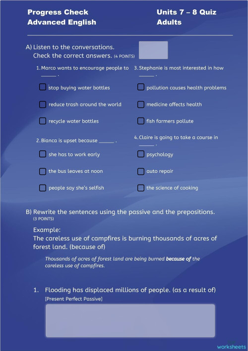 Quiz - Progress check Units 7 to 8. Interactive worksheet | TopWorksheets