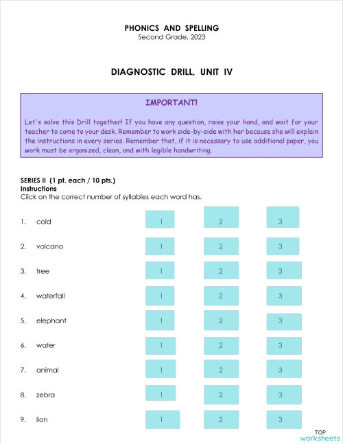 Phonics Diagnostic, Second Grade, Unit IV. Interactive worksheet ...