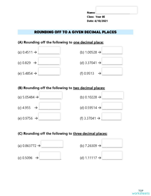 Rounding off (decimal places). Interactive worksheet | TopWorksheets
