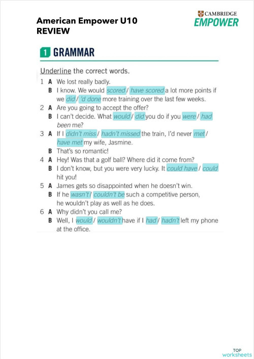 American Empower B1+ U10 - Review. Interactive worksheet | TopWorksheets