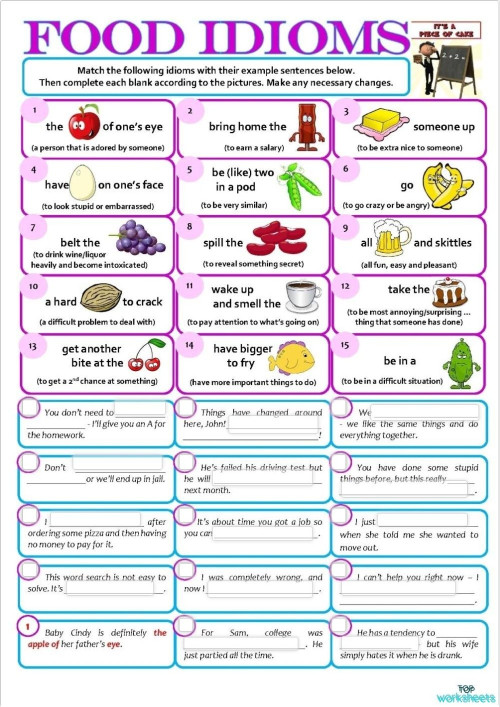 Idioms for beginners. Interactive worksheet | TopWorksheets