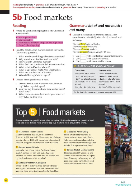 Food markets. Interactive worksheet | TopWorksheets