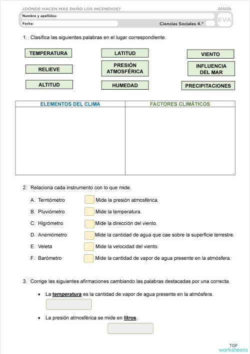 Clima: fichas interactivas y ejercicios online | TopWorksheets