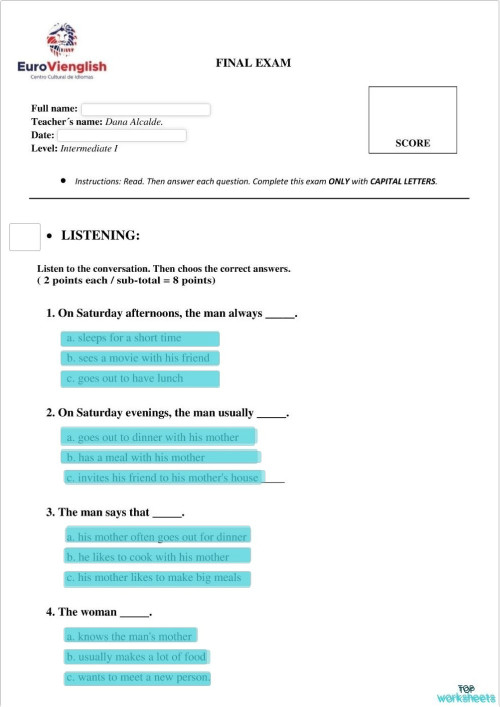 Final exam. Interactive worksheet | TopWorksheets