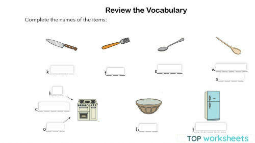 Vocabulary - Kitchen Items. Interactive worksheet | TopWorksheets
