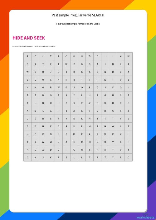Past simple Irregular verbs SEARCH. Interactive worksheet | TopWorksheets