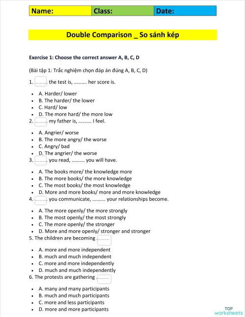 DOUBLE COMPARISON. Interactive worksheet | TopWorksheets