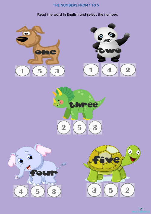 The numbers from 1 to 5. Ficha interactiva | TopWorksheets