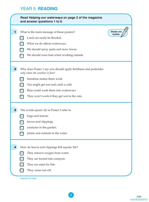 Naplan Reading Year 5 2009. Interactive worksheet | TopWorksheets