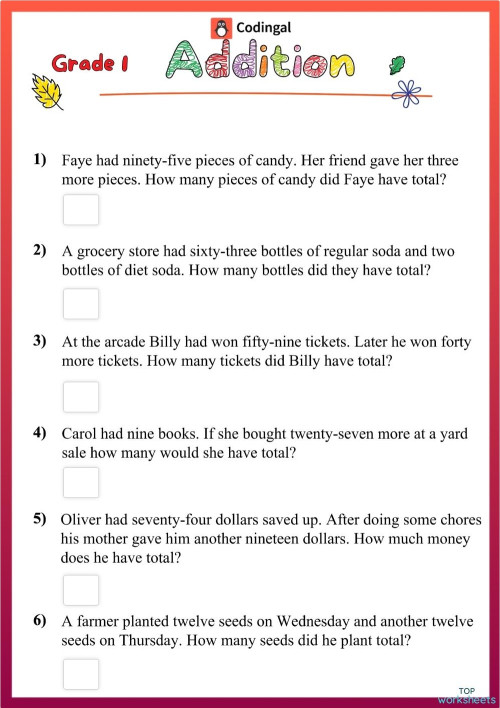 M_G01M07L26_WC02_Word_Problems_for_Addition(Extended)_2. Interactive worksheet | TopWorksheets