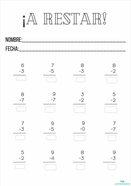 RESTAS DE UNA CIFRA. Ficha interactiva | TopWorksheets