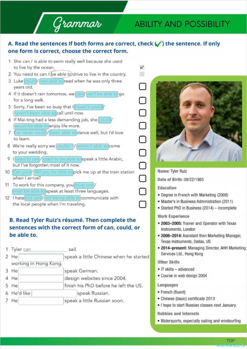 ABILITY AND POSSIBILITY. Interactive worksheet | TopWorksheets