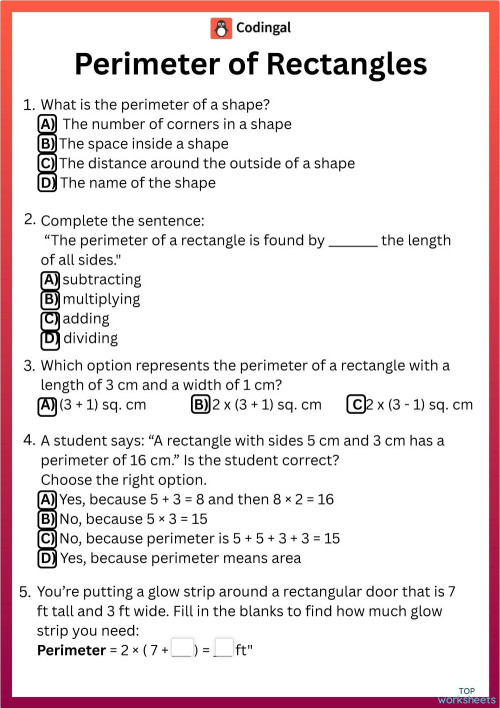 M_G05M16L45_WC01_Perimeter of_Rectangles_1. Interactive worksheet | TopWorksheets