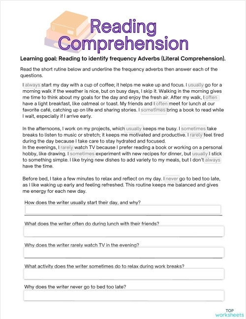 Reading Comprehension. Interactive worksheet | TopWorksheets